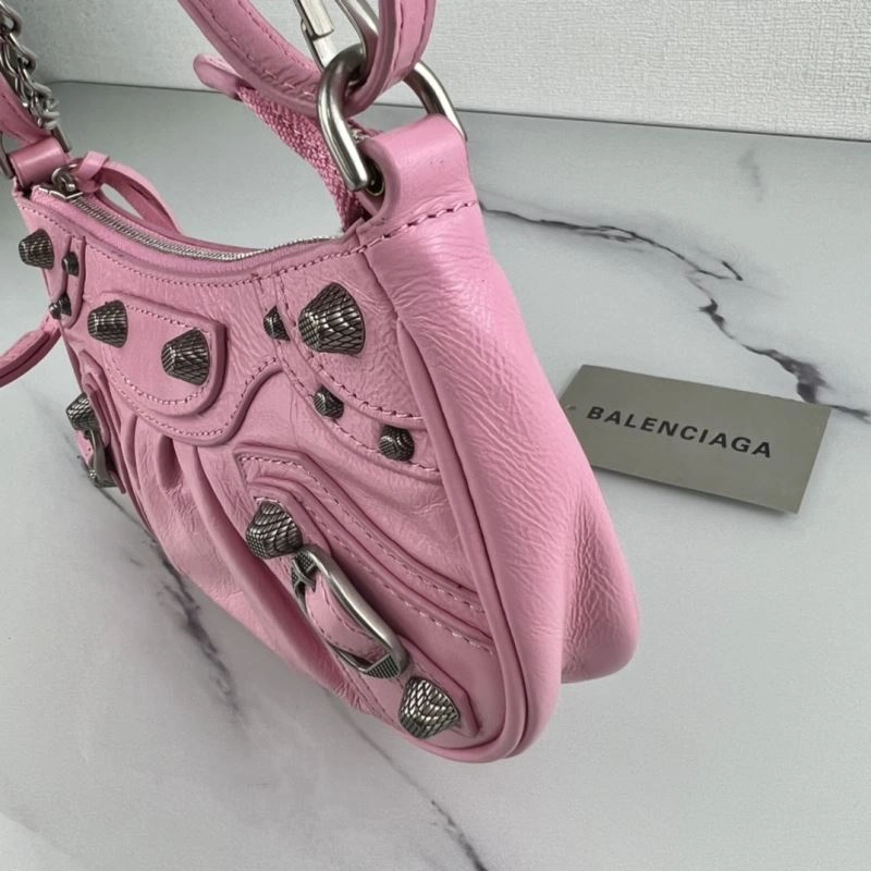 Low-cost Balenciaga Mini Crackle Pink Le Cagole Bag with Silver Buckle