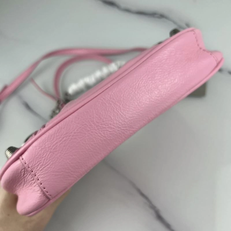Low-cost Balenciaga Mini Crackle Pink Le Cagole Bag with Silver Buckle