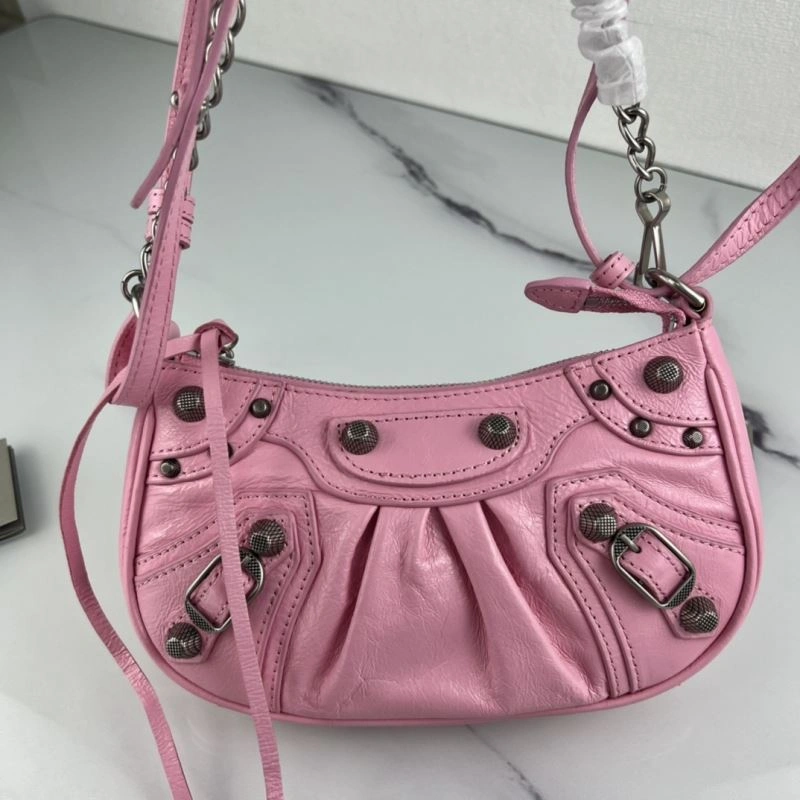 Low-cost Balenciaga Mini Crackle Pink Le Cagole Bag with Silver Buckle