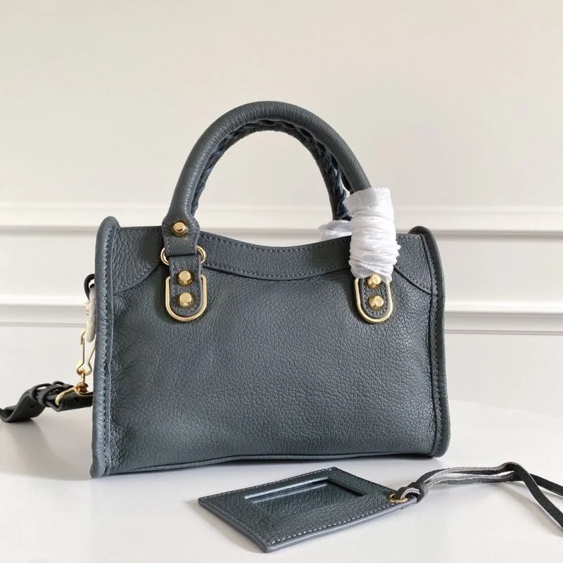 Legit Balenciaga Mini Goat Leather Motorcycle Bag with Gold Buckle - Gray-Blue