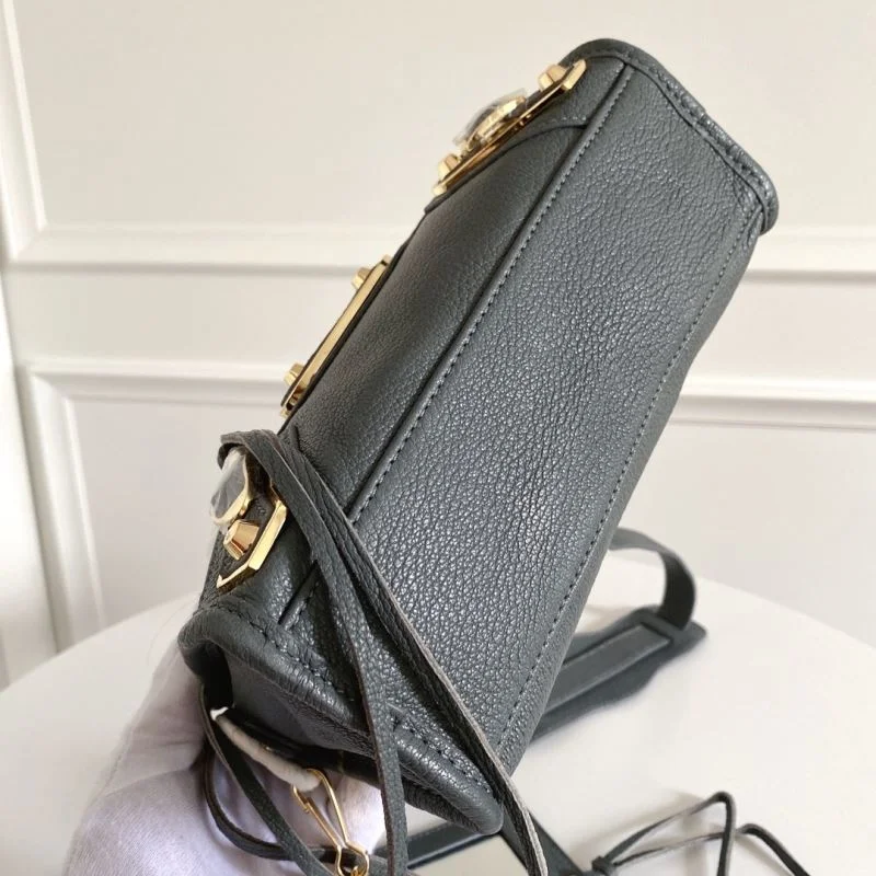 Legit Balenciaga Mini Goat Leather Motorcycle Bag with Gold Buckle - Gray-Blue