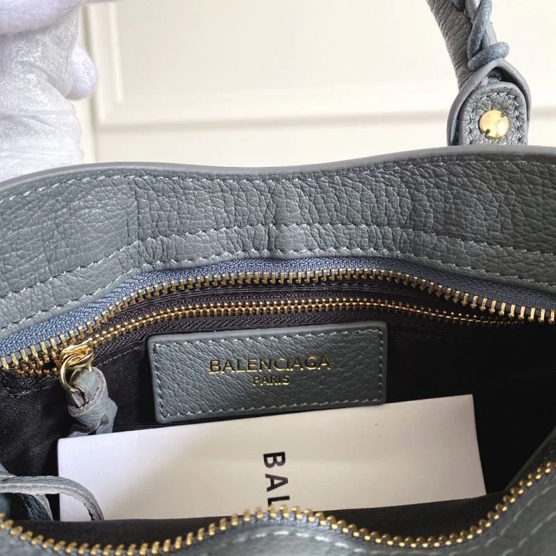 Legit Balenciaga Mini Goat Leather Motorcycle Bag with Gold Buckle - Gray-Blue