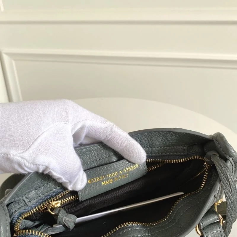 Legit Balenciaga Mini Goat Leather Motorcycle Bag with Gold Buckle - Gray-Blue