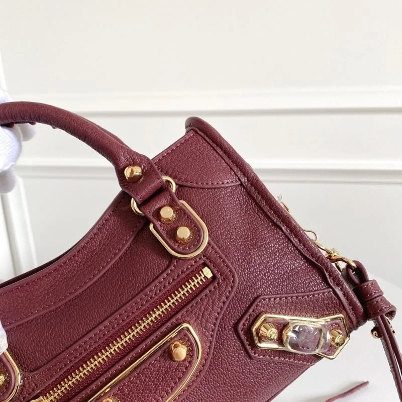 Top mirror Balenciaga Mini Goat Leather Motorcycle Bag with Gold Buckle
