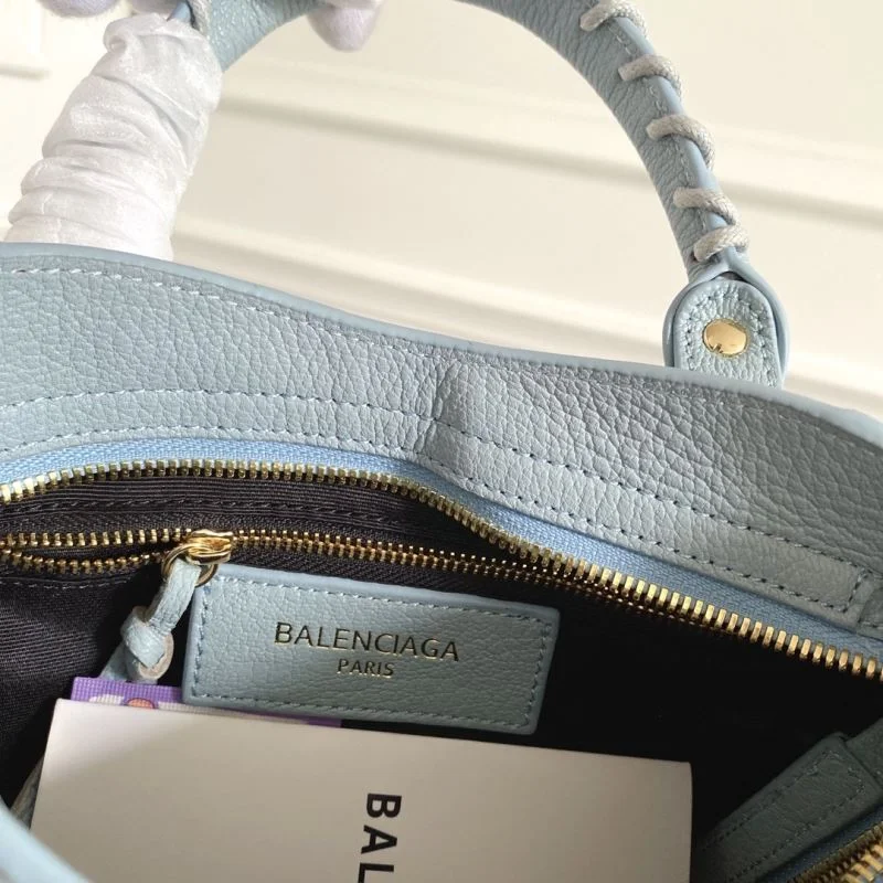 Affordable Balenciaga Mini Goatskin Motorcycle Bag with Gold Buckle - Water Blue