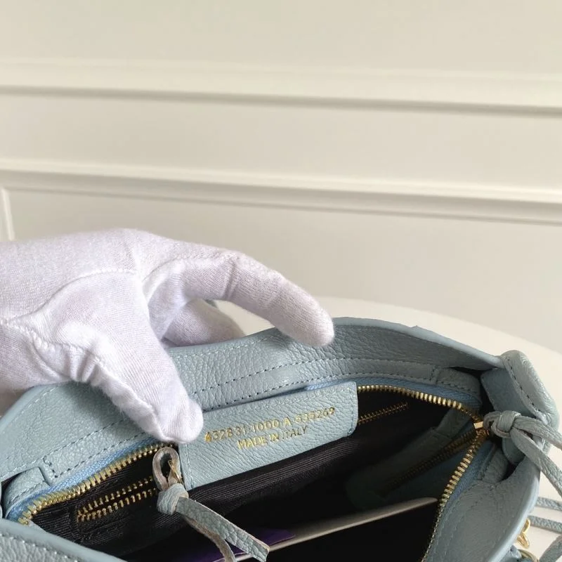 Affordable Balenciaga Mini Goatskin Motorcycle Bag with Gold Buckle - Water Blue