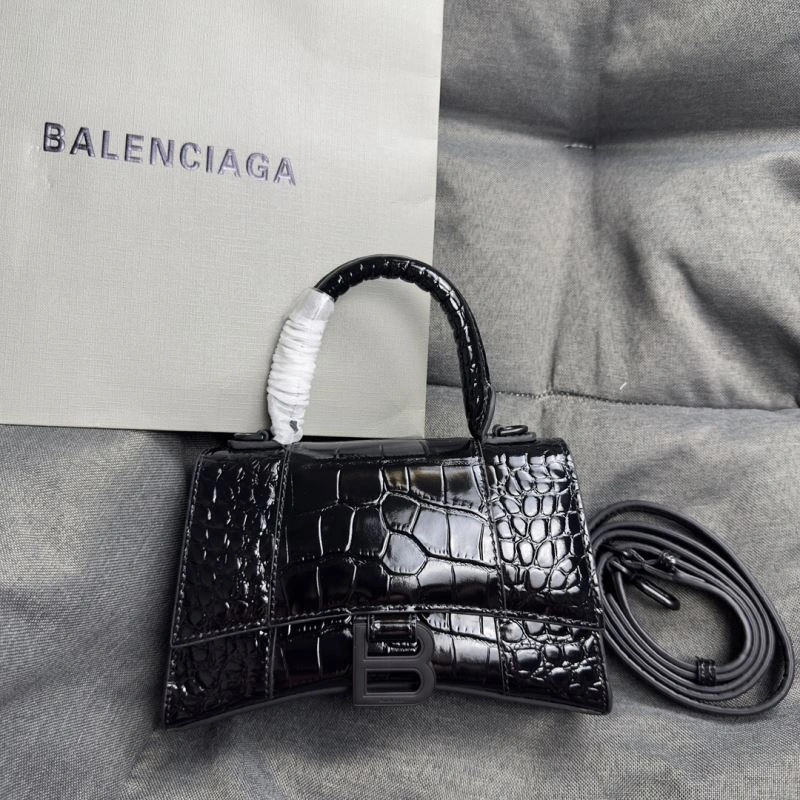 Balenciaga Mini Hourglass Croc-Pattern Bag in Black