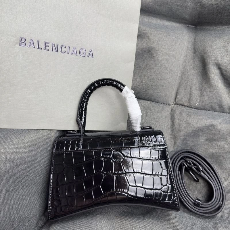 Factory-made Balenciaga Mini Hourglass Croc-Pattern Bag in Black
