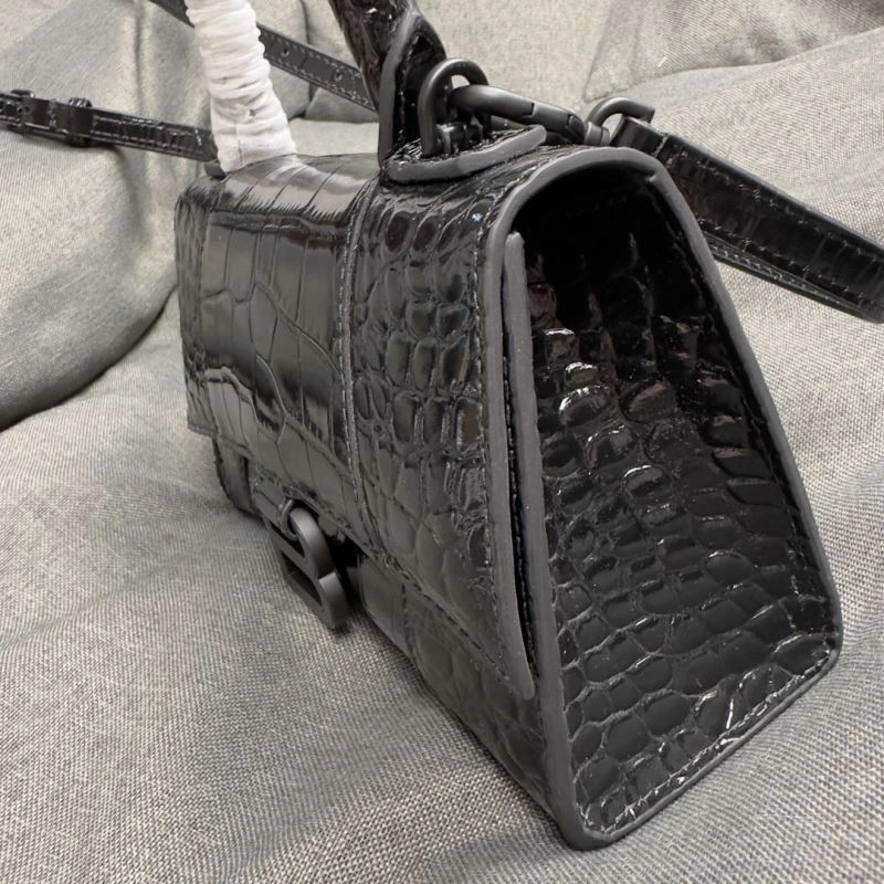 Factory-made Balenciaga Mini Hourglass Croc-Pattern Bag in Black