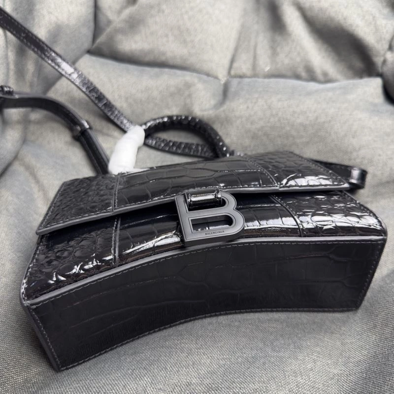 Factory-made Balenciaga Mini Hourglass Croc-Pattern Bag in Black