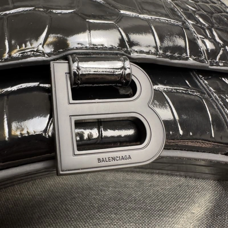 Factory-made Balenciaga Mini Hourglass Croc-Pattern Bag in Black