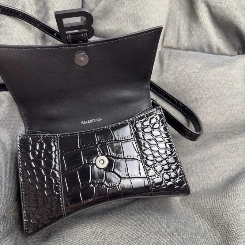Factory-made Balenciaga Mini Hourglass Croc-Pattern Bag in Black