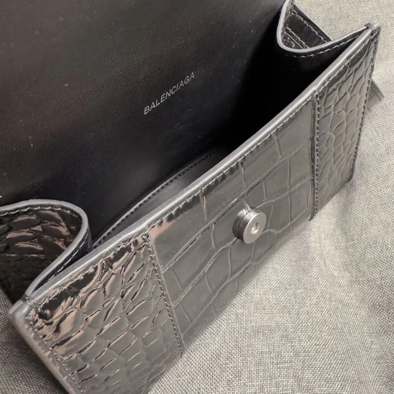 Factory-made Balenciaga Mini Hourglass Croc-Pattern Bag in Black