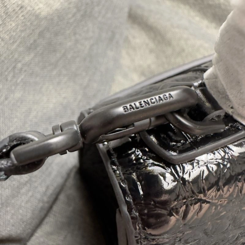 Factory-made Balenciaga Mini Hourglass Croc-Pattern Bag in Black