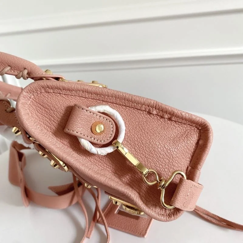 Top match Balenciaga Mini Italian Goatskin Motorcycle Bag with Gold Buckle - Light Pink
