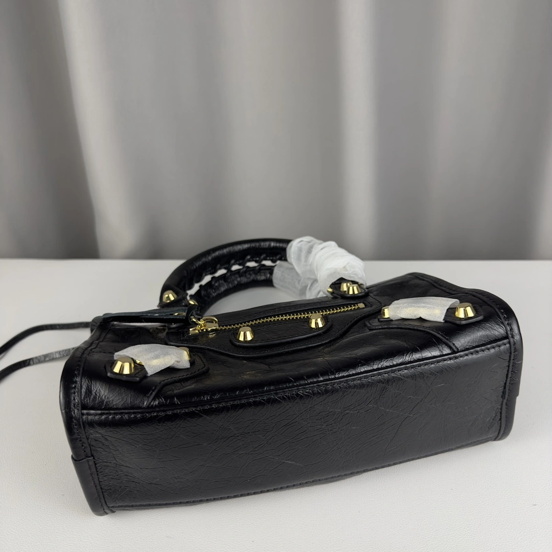 Official Balenciaga Mini Motorcycle Bag - Logo Print with Gold Studs