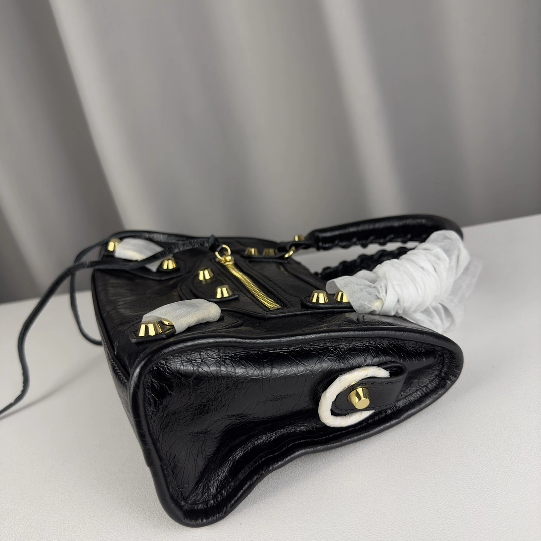 Official Balenciaga Mini Motorcycle Bag - Logo Print with Gold Studs