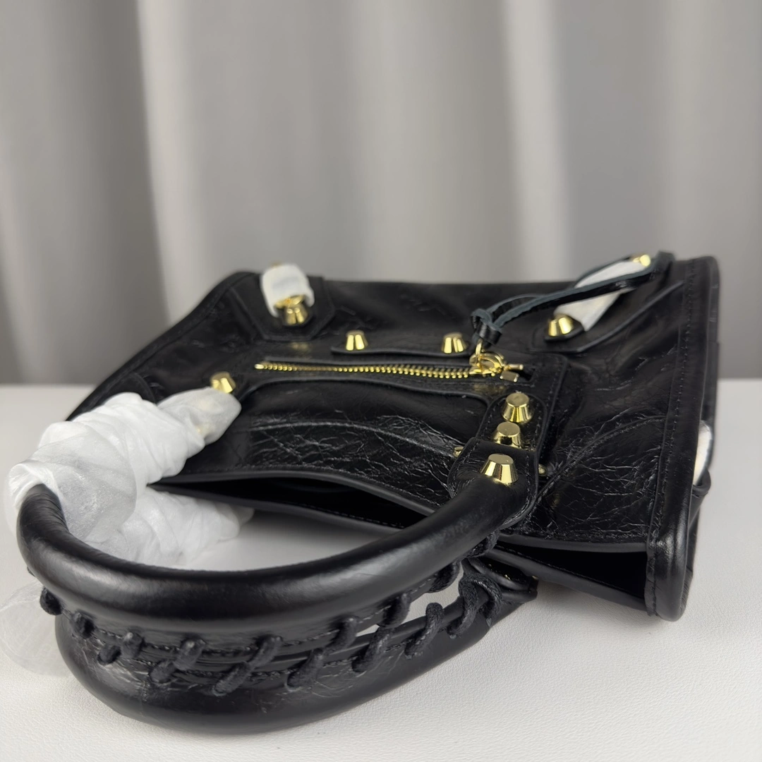 Official Balenciaga Mini Motorcycle Bag - Logo Print with Gold Studs