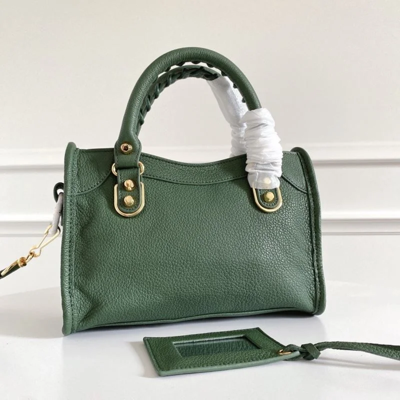 Top mirror Balenciaga Mini Olive Green Goat Leather Motorcycle Bag with Gold Buckle