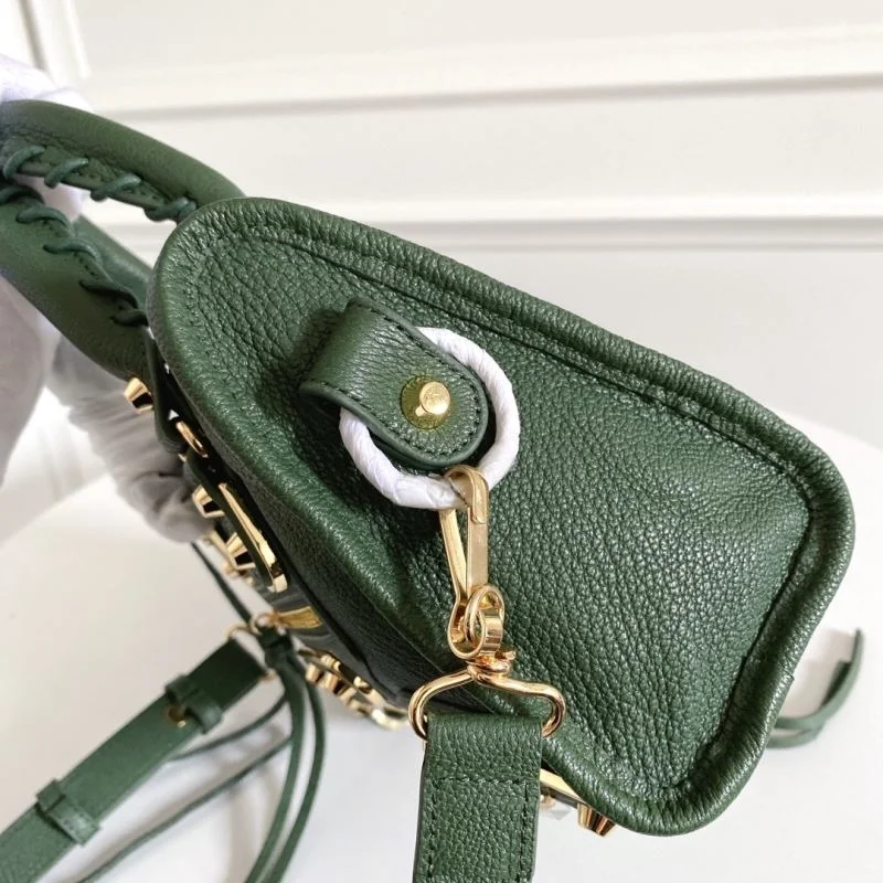 Top mirror Balenciaga Mini Olive Green Goat Leather Motorcycle Bag with Gold Buckle