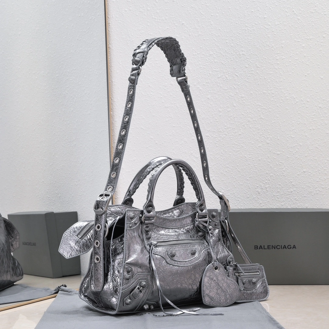 Official Balenciaga NEO CAGOLE Vintage Leather Trapezoid Bag with Accessories