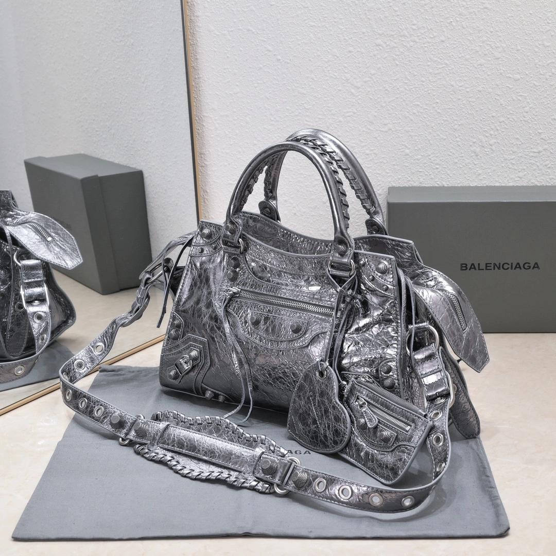 Official Balenciaga NEO CAGOLE Vintage Leather Trapezoid Bag with Accessories