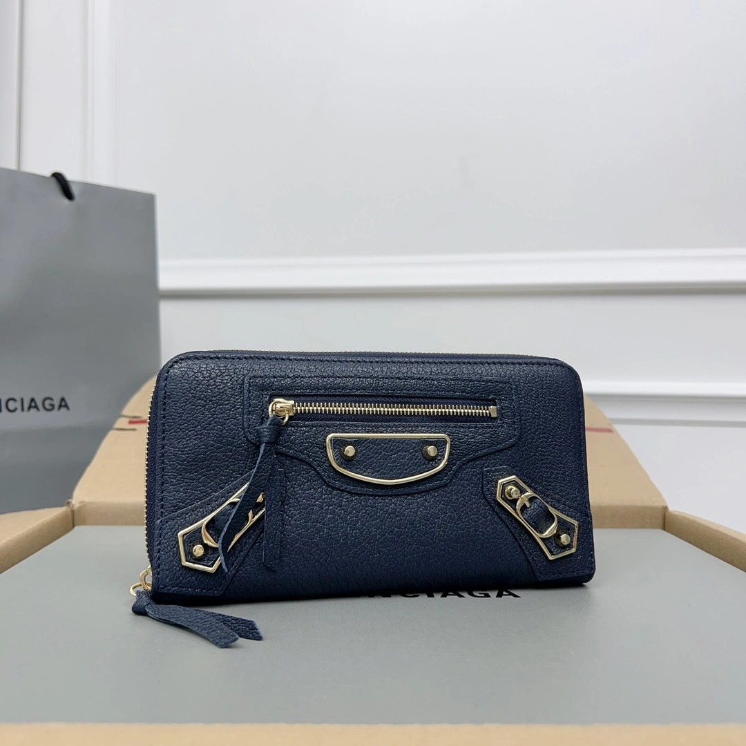 Balenciaga Navy Blue Vintage Leather Biker Wallet with Card Holder