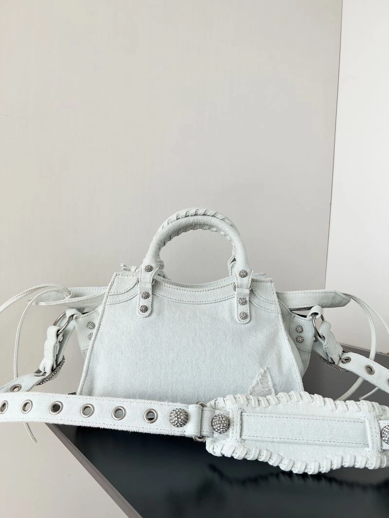 Brand-original Balenciaga Neo Cagole Distressed Denim Motorcycle Bag