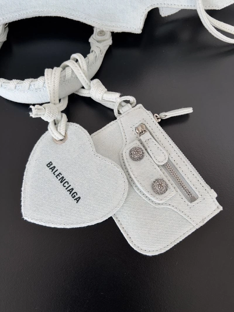Brand-original Balenciaga Neo Cagole Distressed Denim Motorcycle Bag
