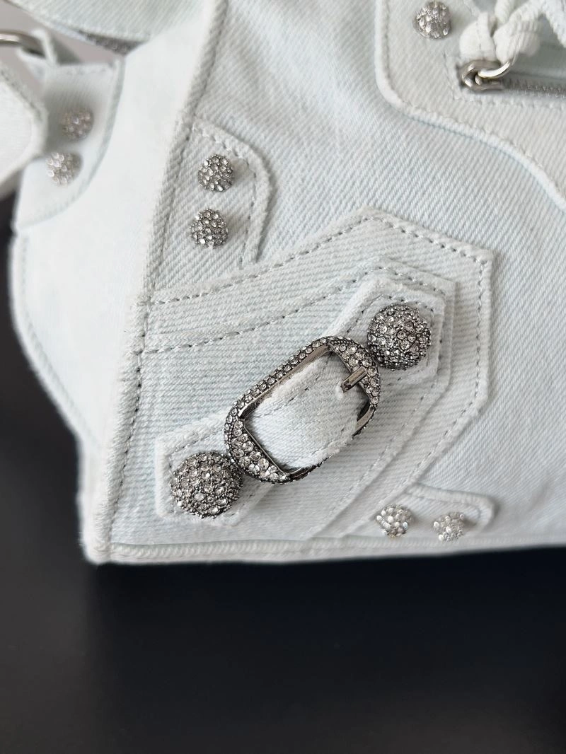 Brand-original Balenciaga Neo Cagole Distressed Denim Motorcycle Bag