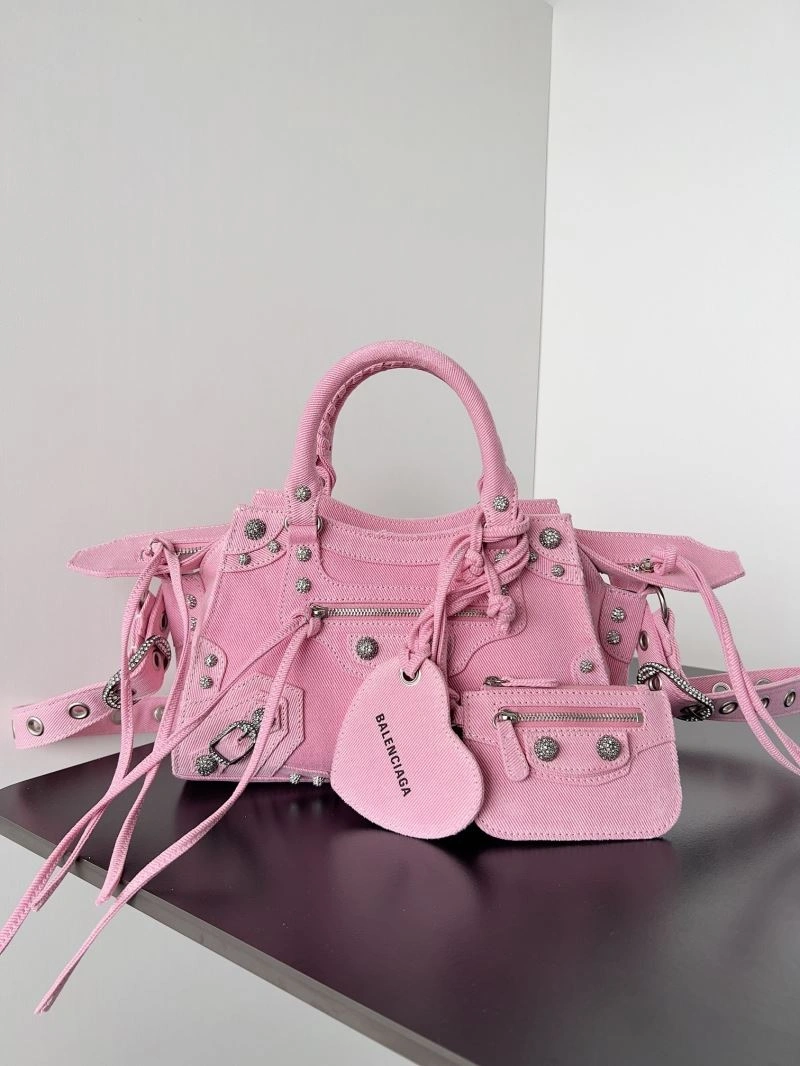 Balenciaga Neo Cagole Distressed Denim Motorcycle Bag