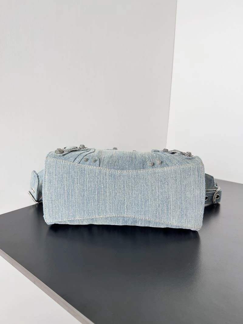 Original Balenciaga Neo Cagole Distressed Denim Motorcycle Bag