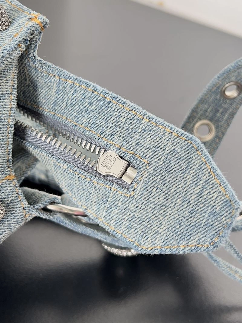 Original Balenciaga Neo Cagole Distressed Denim Motorcycle Bag