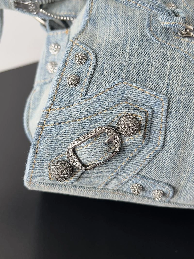 Original Balenciaga Neo Cagole Distressed Denim Motorcycle Bag