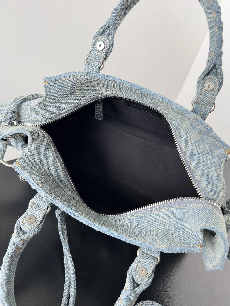 Original Balenciaga Neo Cagole Distressed Denim Motorcycle Bag