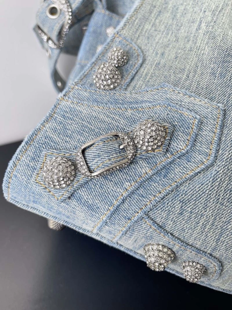 Discounted Balenciaga Neo Cagole Distressed Denim Motorcycle Bag