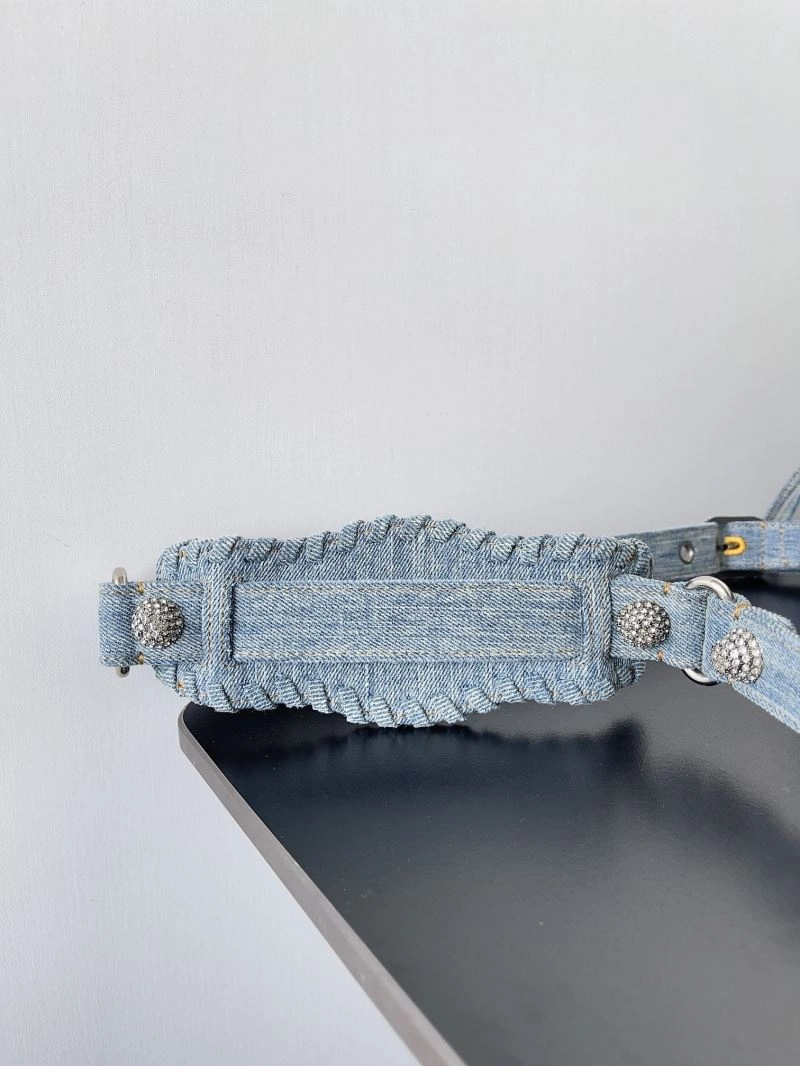 Discounted Balenciaga Neo Cagole Distressed Denim Motorcycle Bag