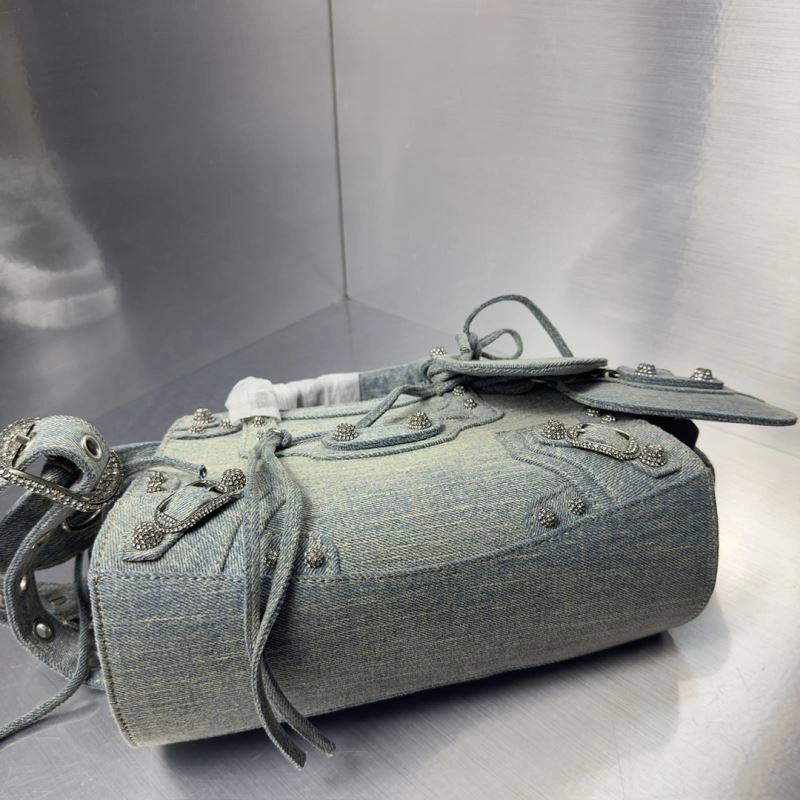OEM Balenciaga Neo Cagole Distressed Denim Motorcycle Bag