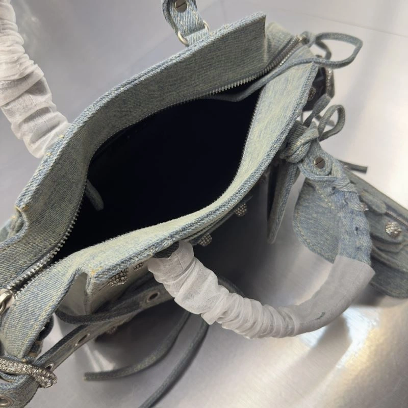 OEM Balenciaga Neo Cagole Distressed Denim Motorcycle Bag