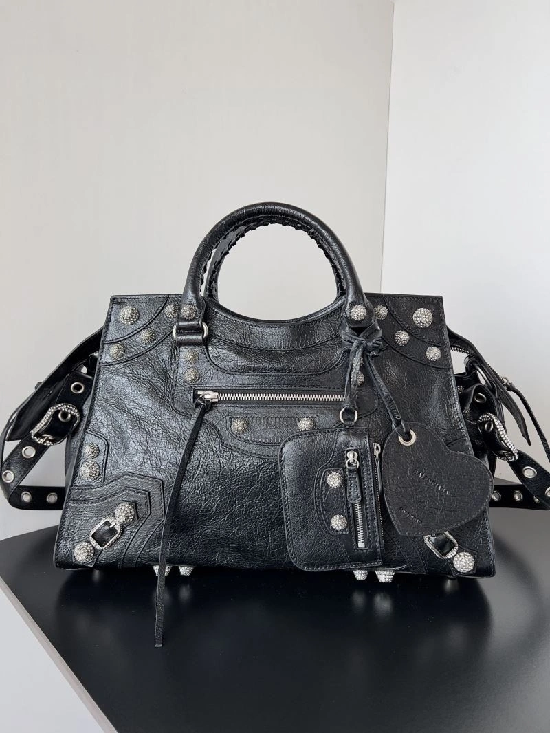 Balenciaga Neo Cagole Distressed Lambskin Motorcycle Bag with Heart Mirror