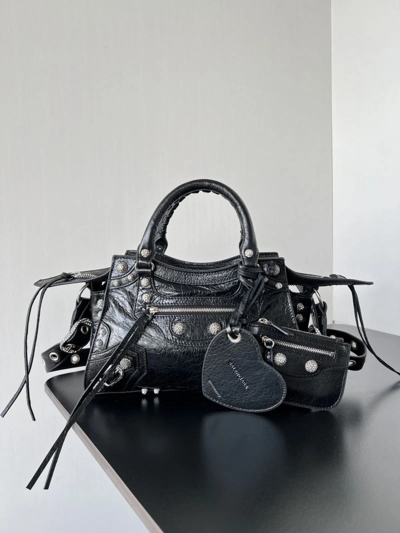 Balenciaga Neo Cagole Distressed Lambskin Motorcycle Bag with Mirror
