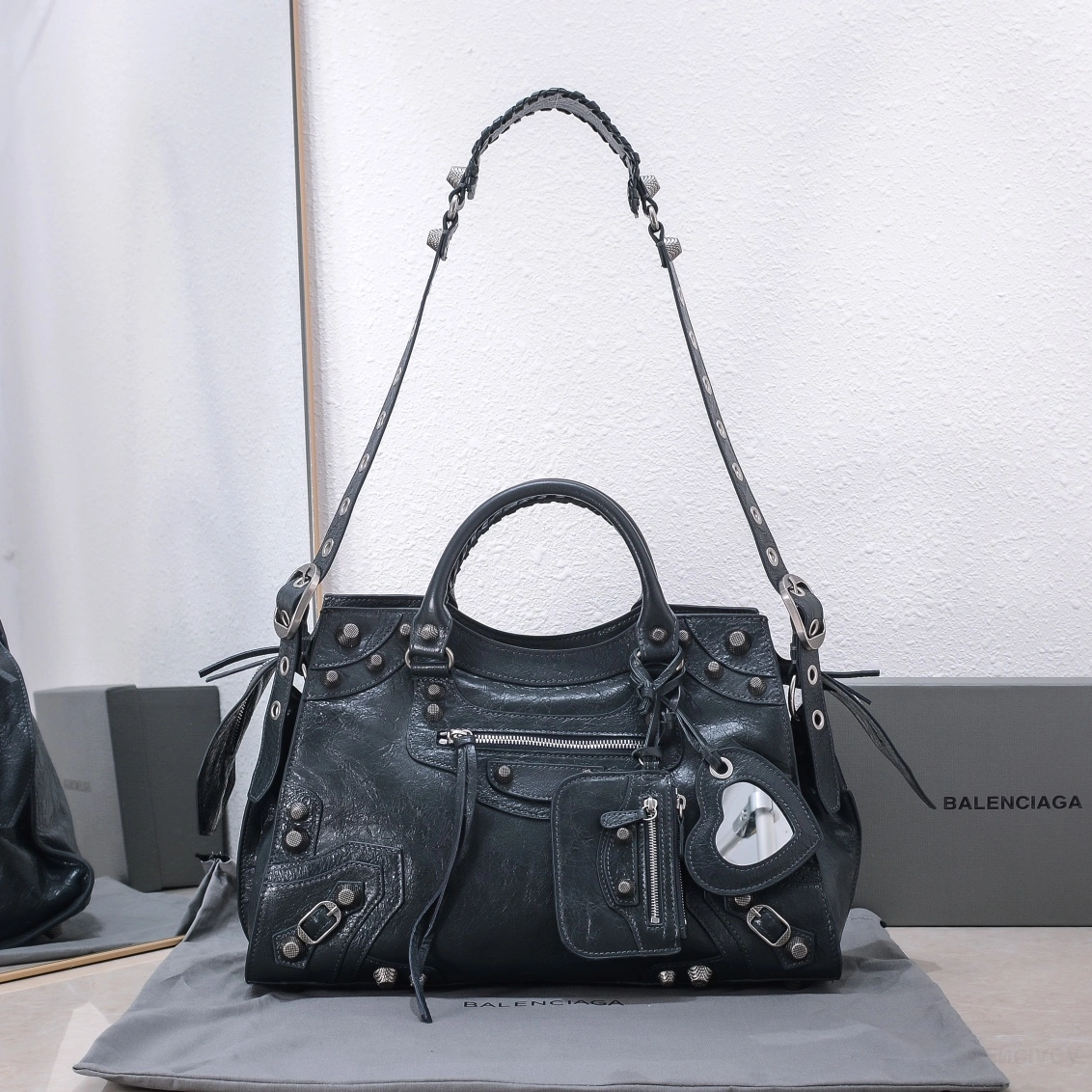 Balenciaga Neo Cagole Gray Lambskin Motorcycle Bag