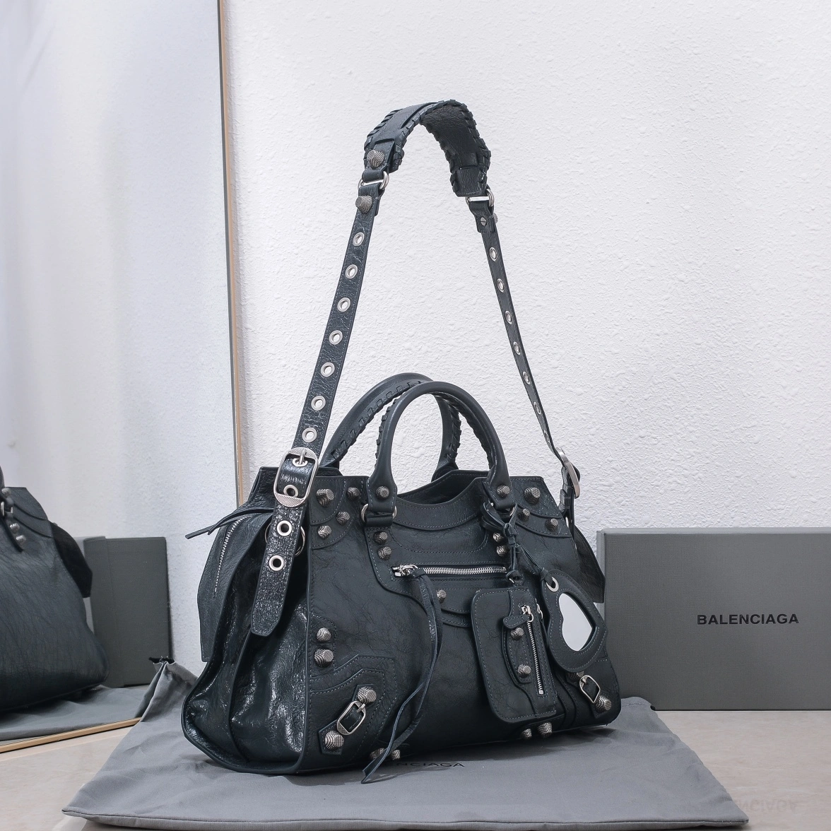 Budget-friendly Balenciaga Neo Cagole Gray Lambskin Motorcycle Bag
