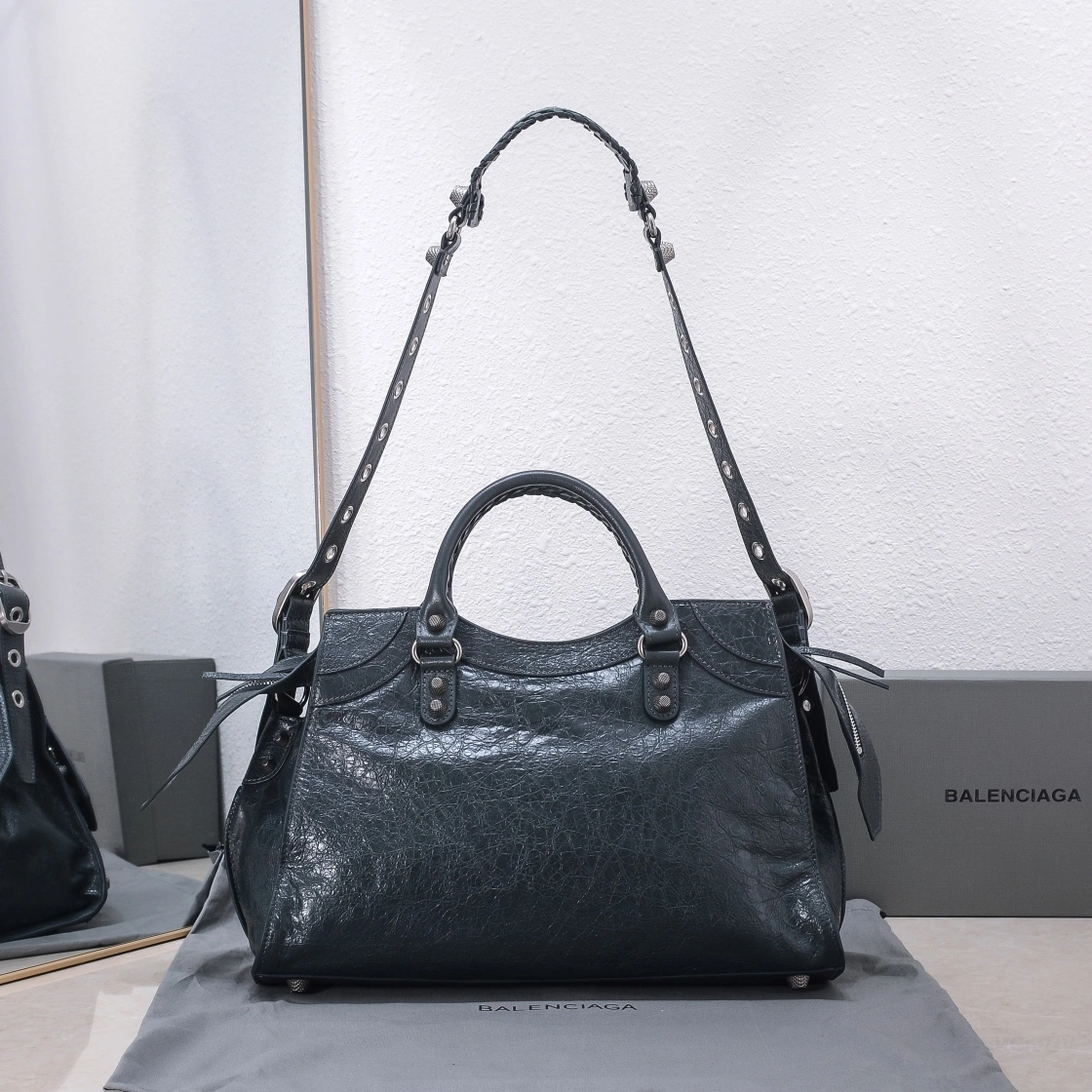 Budget-friendly Balenciaga Neo Cagole Gray Lambskin Motorcycle Bag