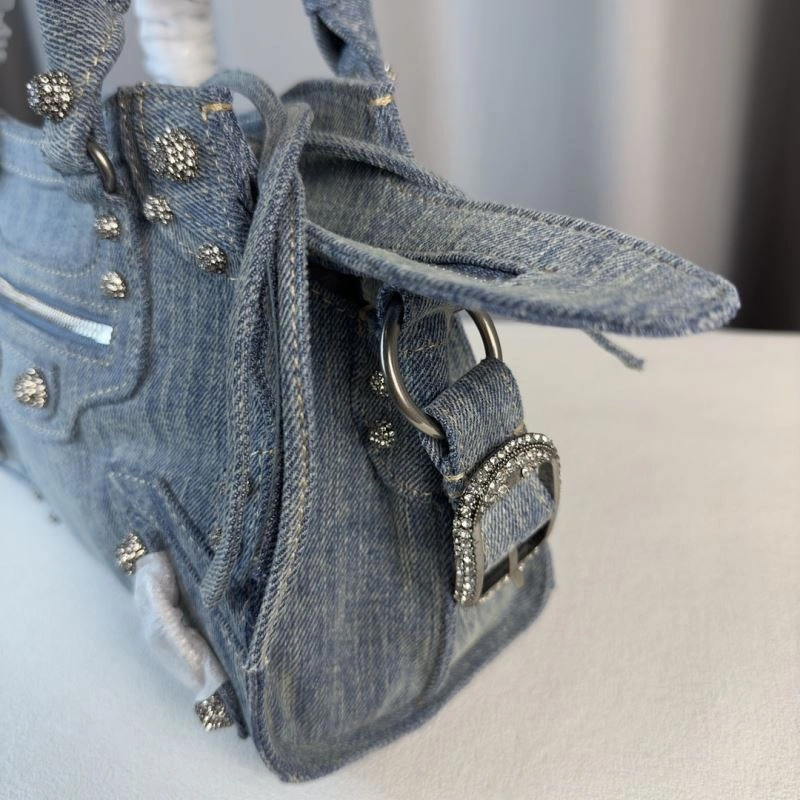 Genuine Balenciaga Neo Cagole Heart Mirror Denim Motorcycle Bag