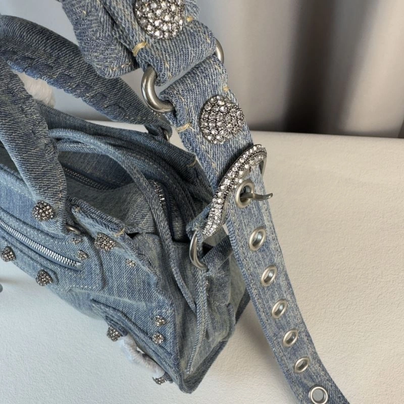Genuine Balenciaga Neo Cagole Heart Mirror Denim Motorcycle Bag