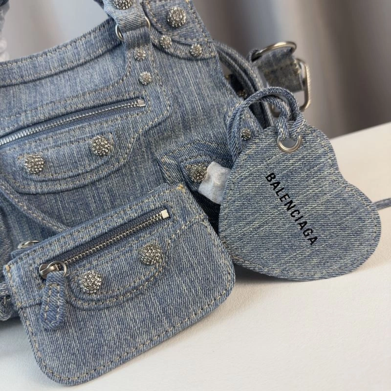 Genuine Balenciaga Neo Cagole Heart Mirror Denim Motorcycle Bag