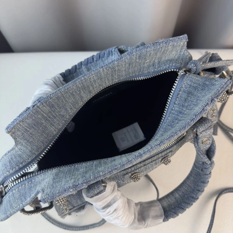 Genuine Balenciaga Neo Cagole Heart Mirror Denim Motorcycle Bag