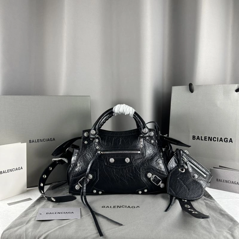 Balenciaga Neo Cagole Heart Mirror Motorcycle Bag in Black Crackle
