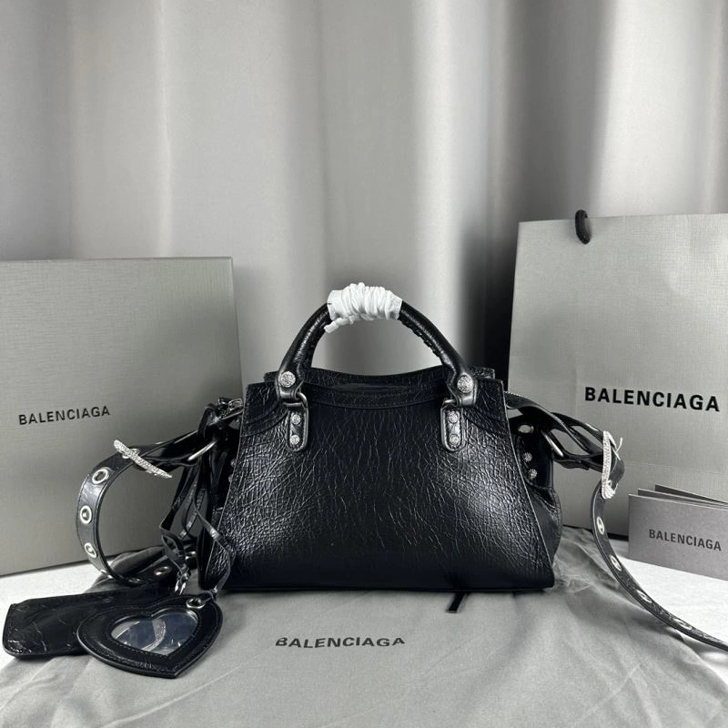 Brand-authenticated Balenciaga Neo Cagole Heart Mirror Motorcycle Bag in Black Crackle